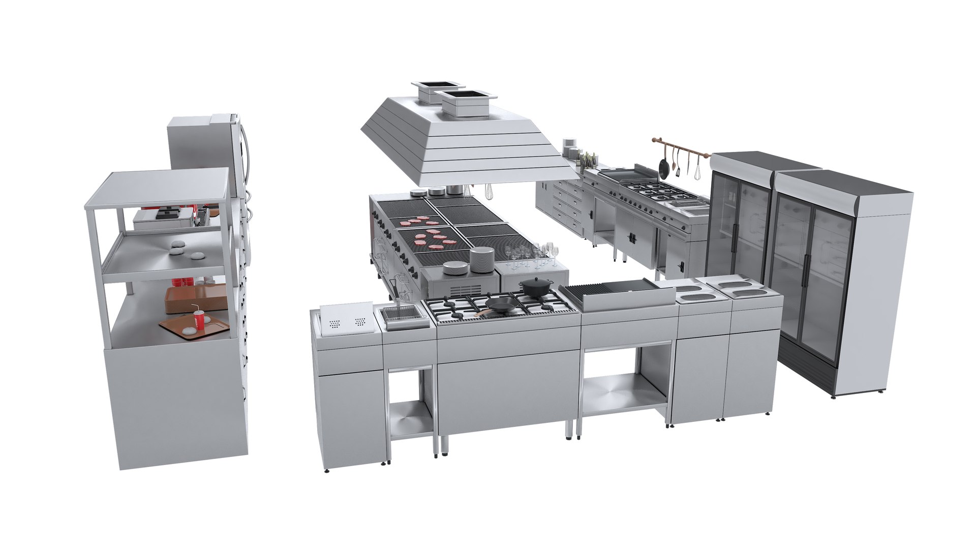 Restaurant Cafe Kitchen Equipment With Utensils 3D Model - TurboSquid ...