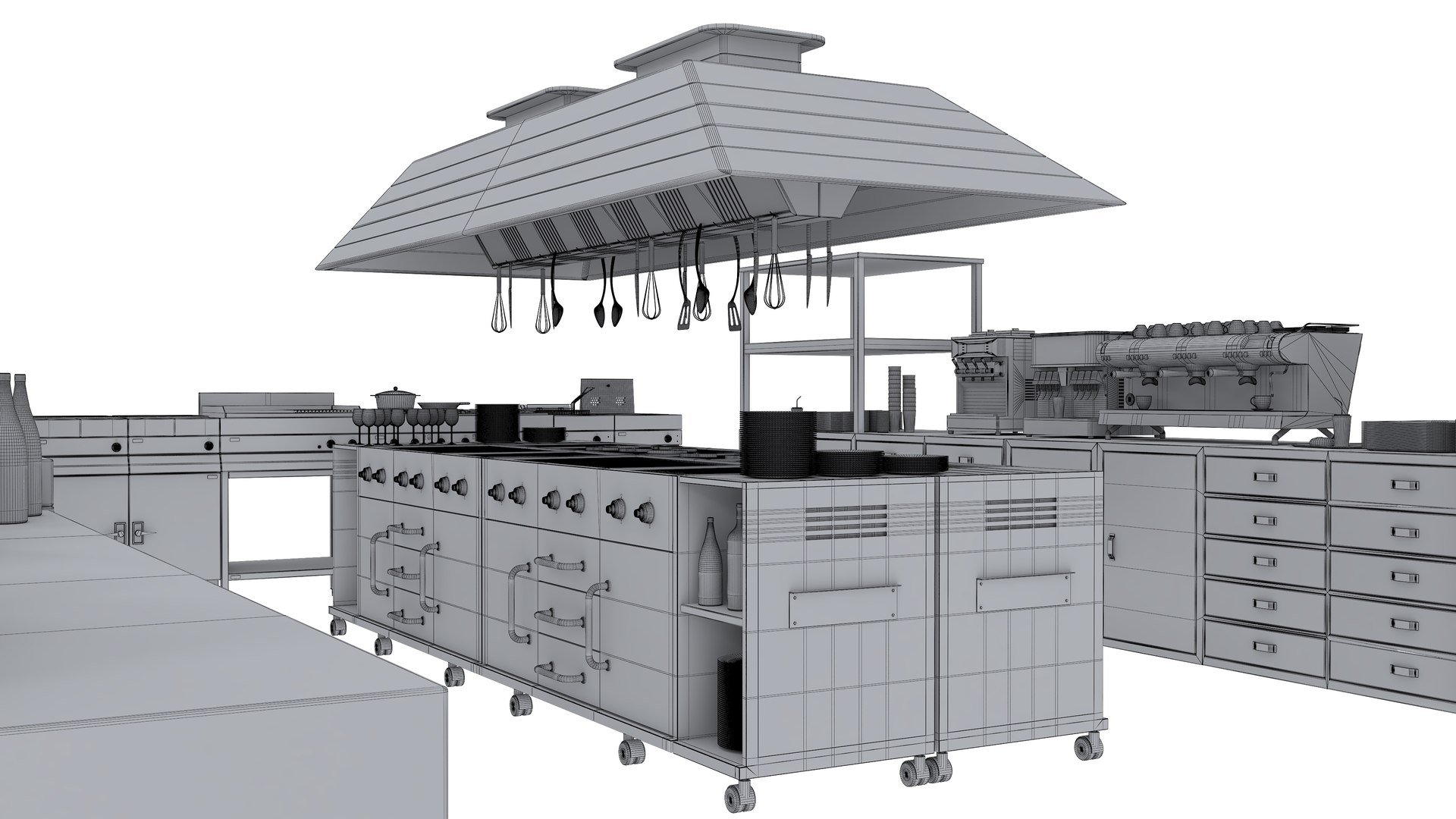Restaurant Cafe Kitchen Equipment With Utensils 3D Model - TurboSquid ...