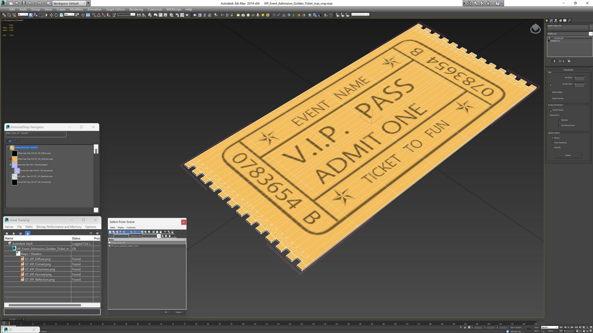 3D VIP Event Admission Golden Ticket - TurboSquid 2238352