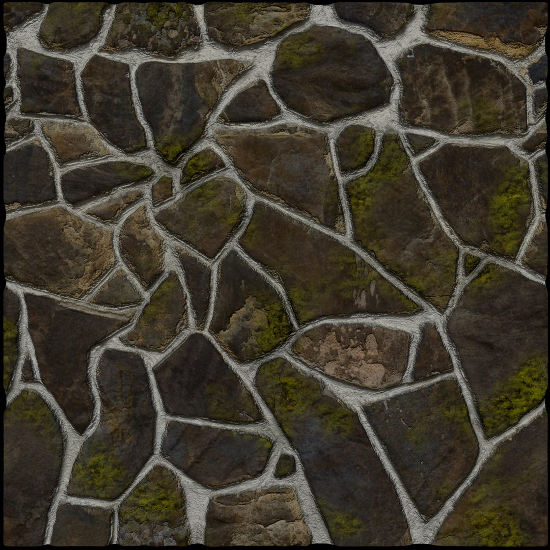 3d Model Mossy Stone Wall Ground Tiles