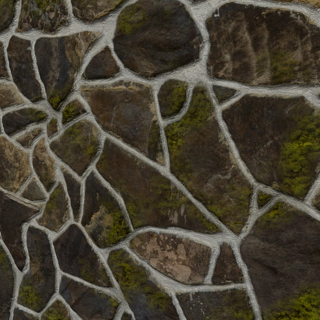 3d Model Mossy Stone Wall Ground Tiles