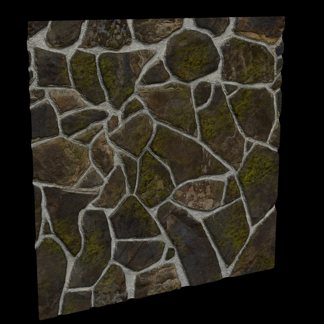 3d Model Mossy Stone Wall Ground Tiles