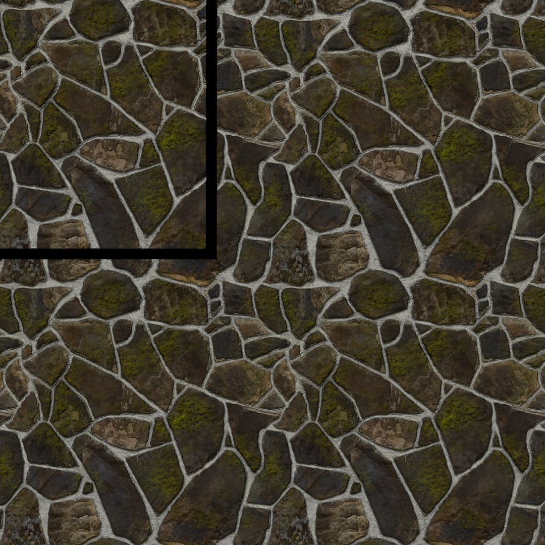 3d Model Mossy Stone Wall Ground Tiles
