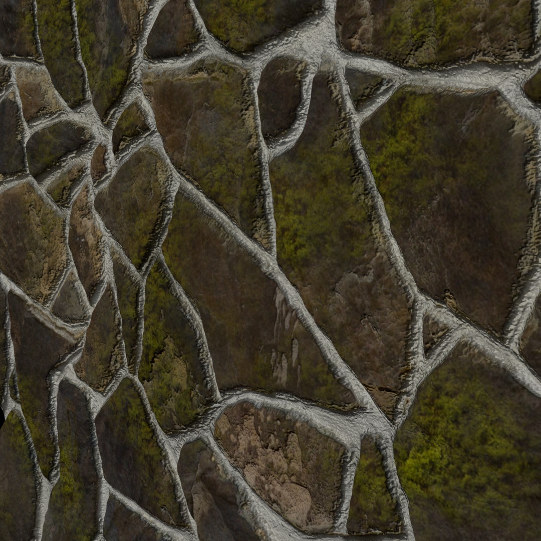3d Model Mossy Stone Wall Ground Tiles