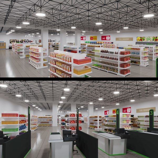 3d model of supermarket scene modelled