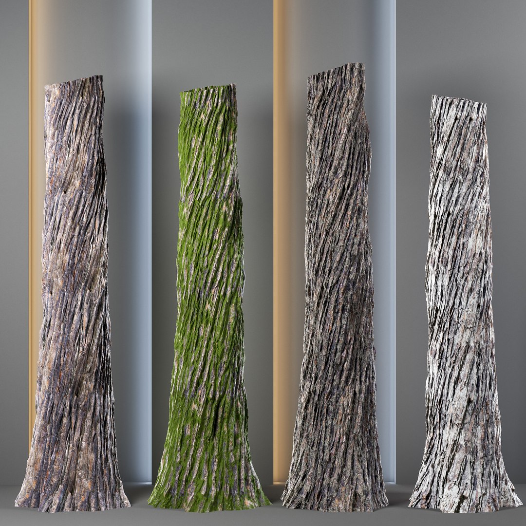 3D Tree Bark And Trunk Vol 15 - 4K PBR Tileable 4 Variations Model ...