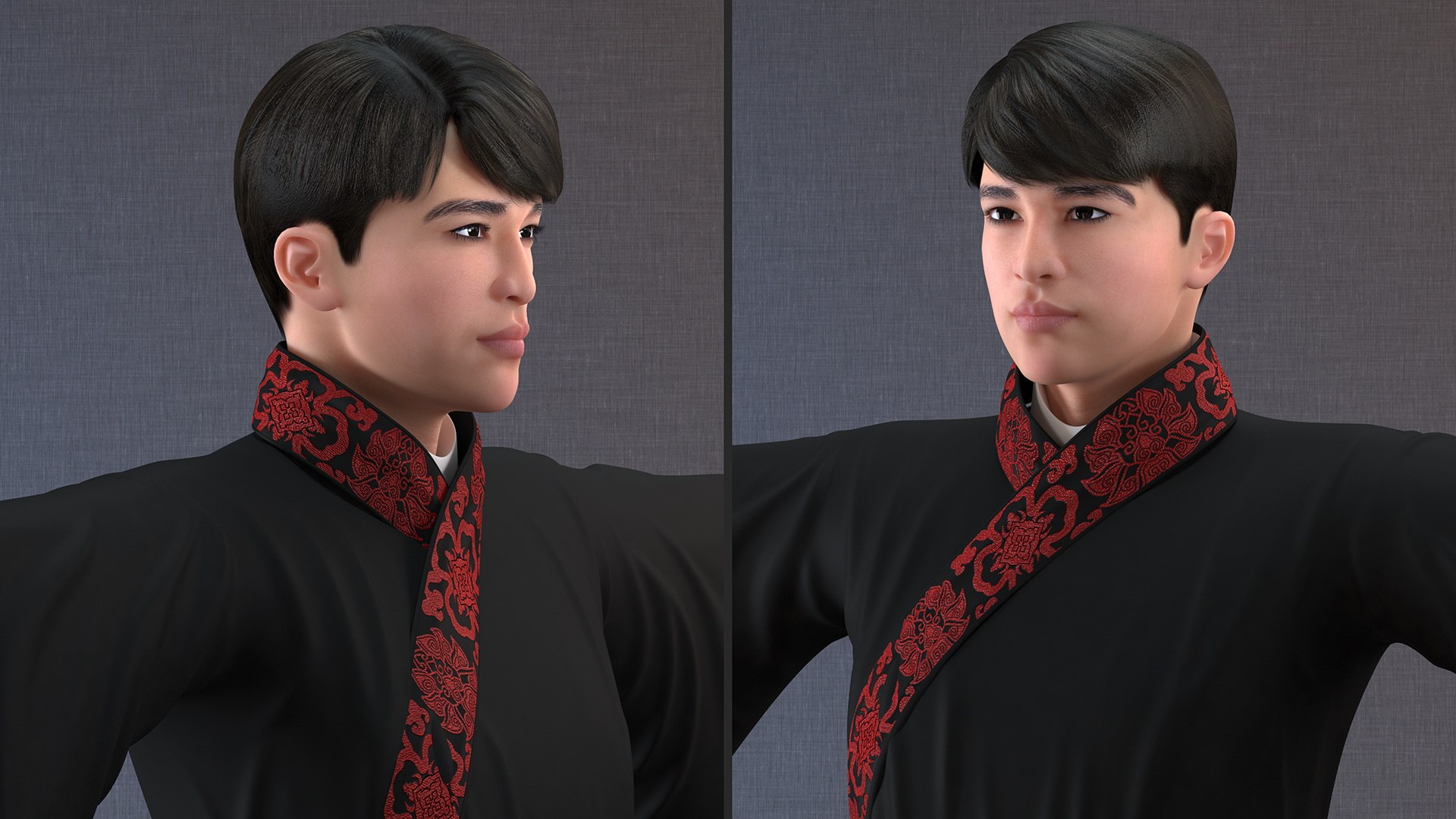 Chinese Young Man Traditional Style T-pose model - TurboSquid 2029494