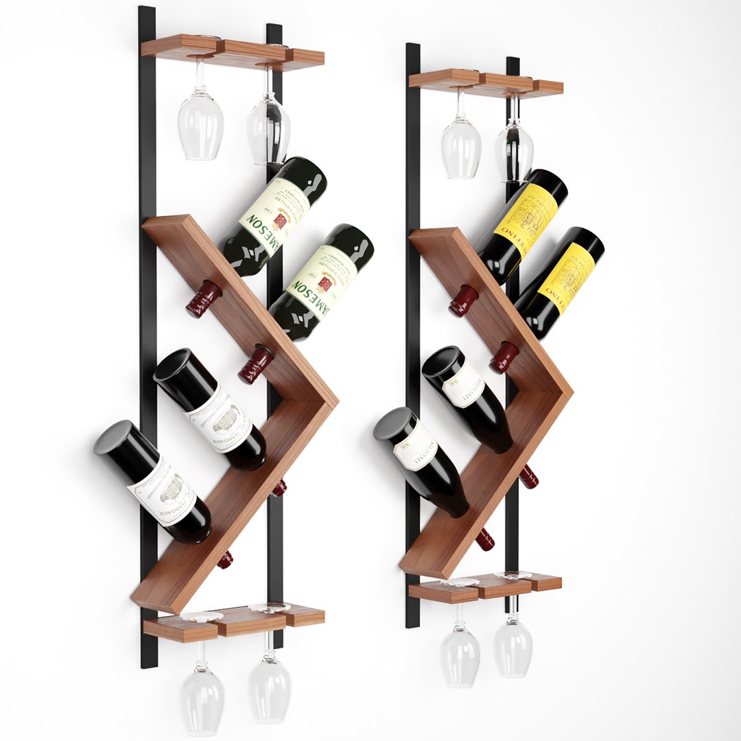 3D model Modern Wall Mounted Wood Wine Rack - TurboSquid 2004049