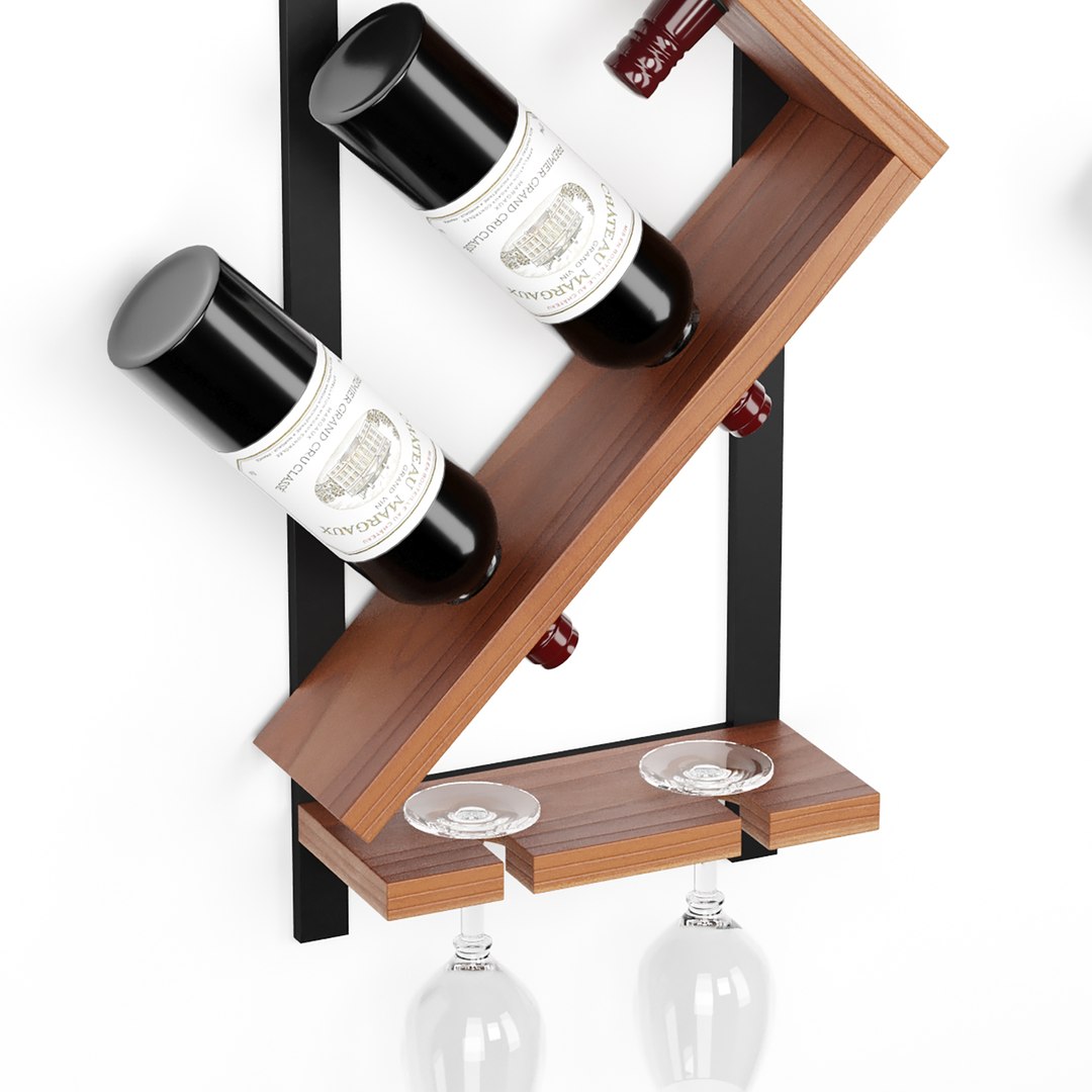 3D model Modern Wall Mounted Wood Wine Rack - TurboSquid 2004049