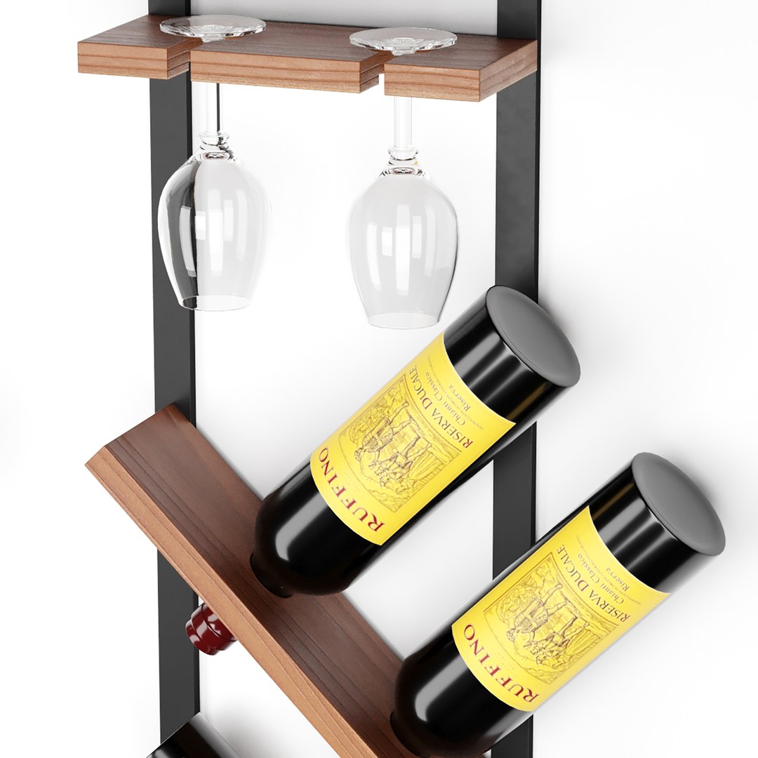 3D model Modern Wall Mounted Wood Wine Rack - TurboSquid 2004049