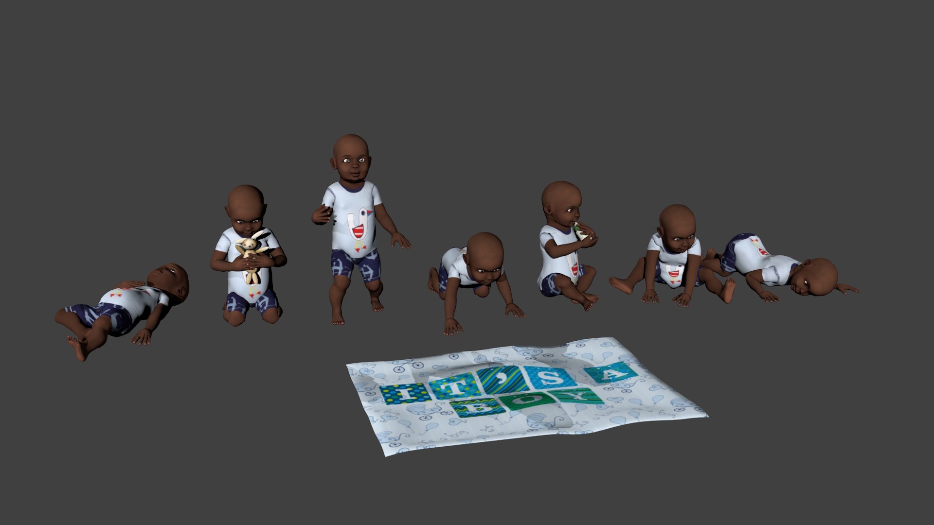 3ds Max Babies Static Poses Boy