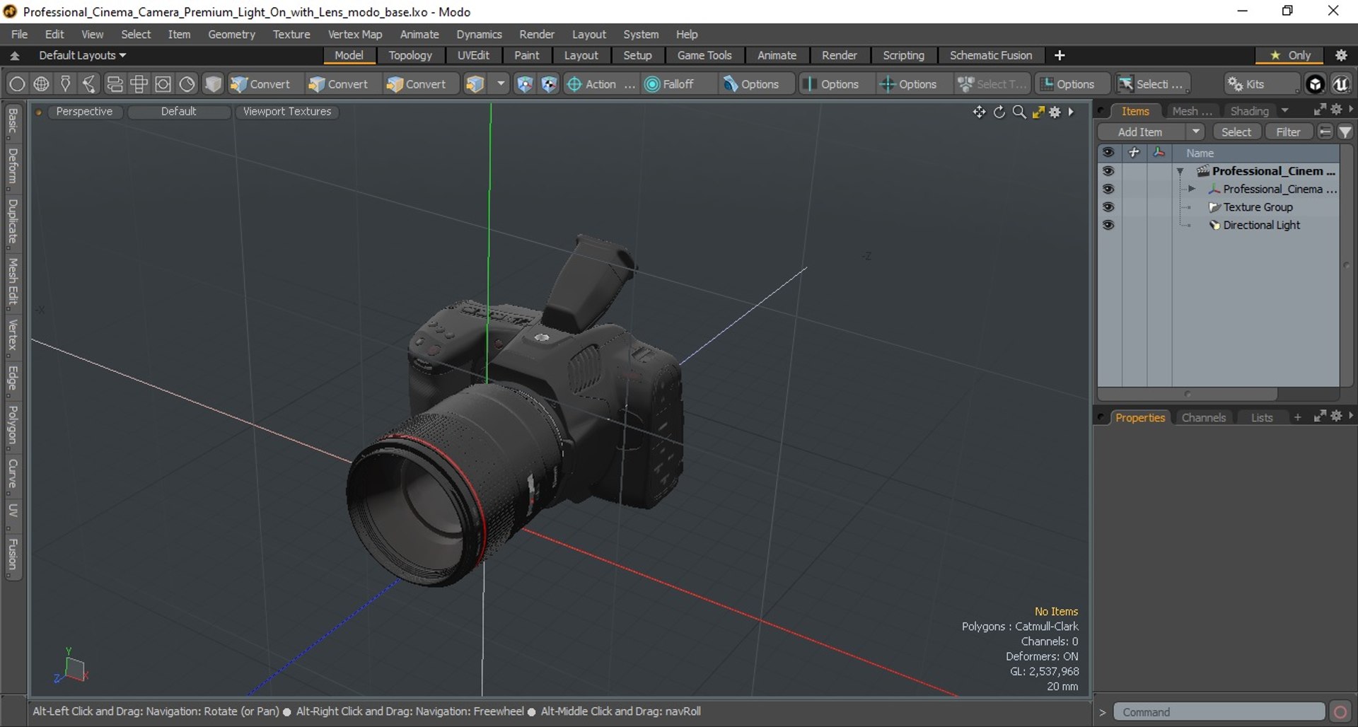 Professional Cinema Camera Premium Light On With Lens 3D Model ...