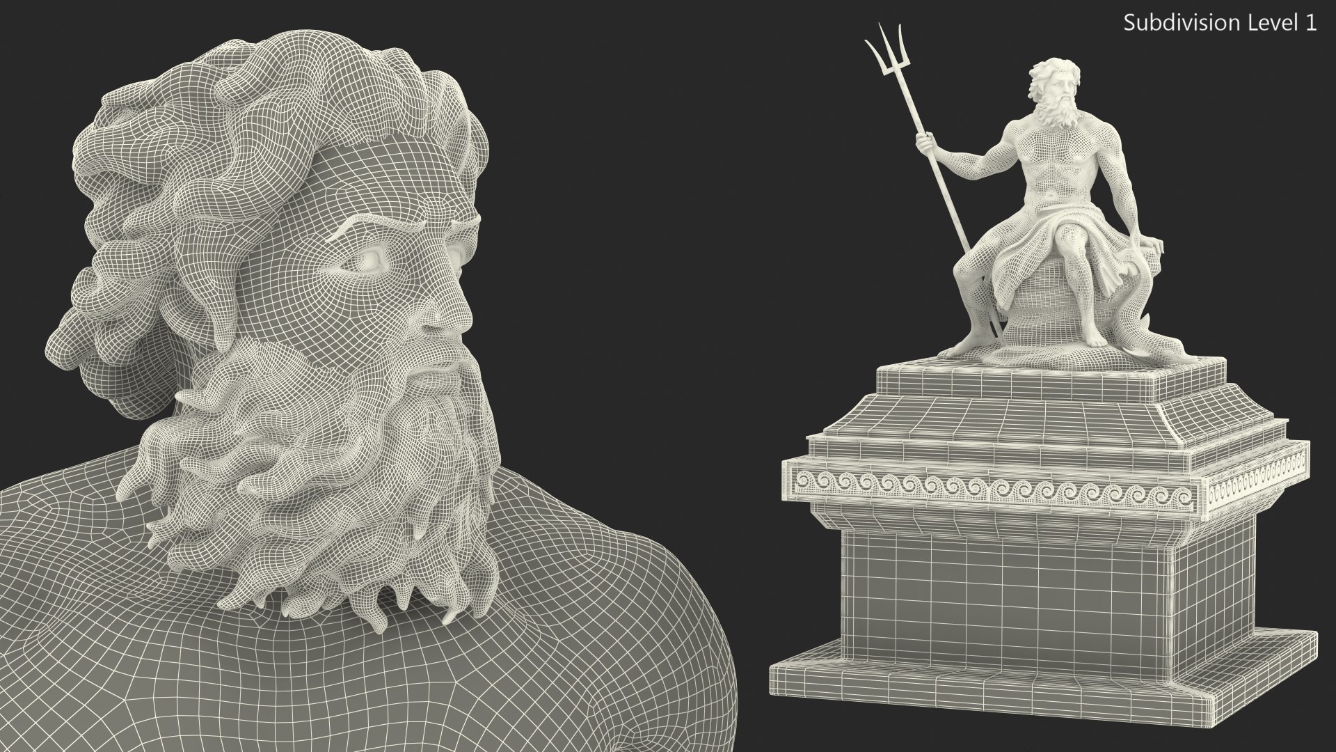 Poseidon Bronze Statue with Pedestal 3D model - TurboSquid 1769933