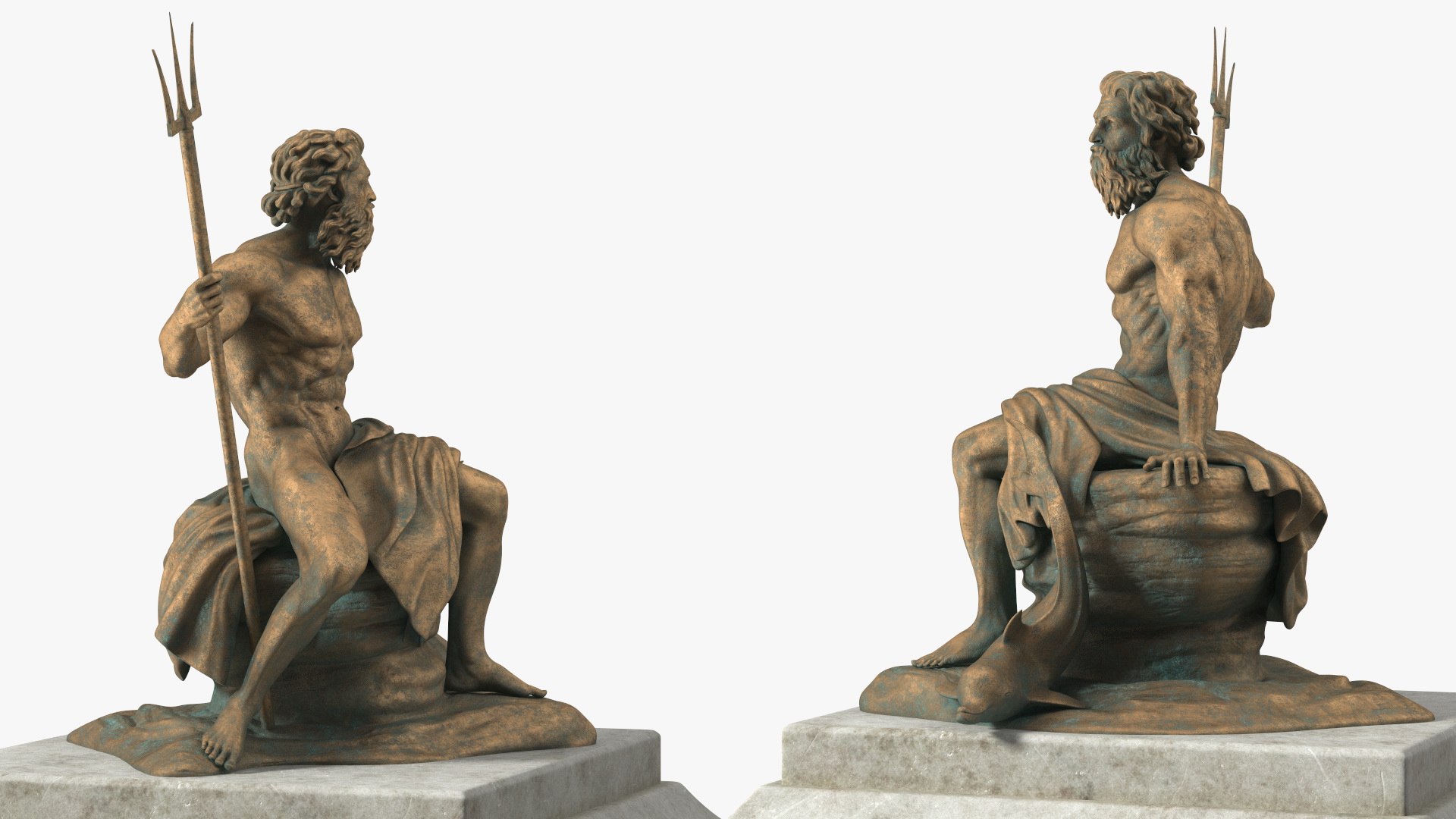 Poseidon Bronze Statue with Pedestal 3D model - TurboSquid 1769933
