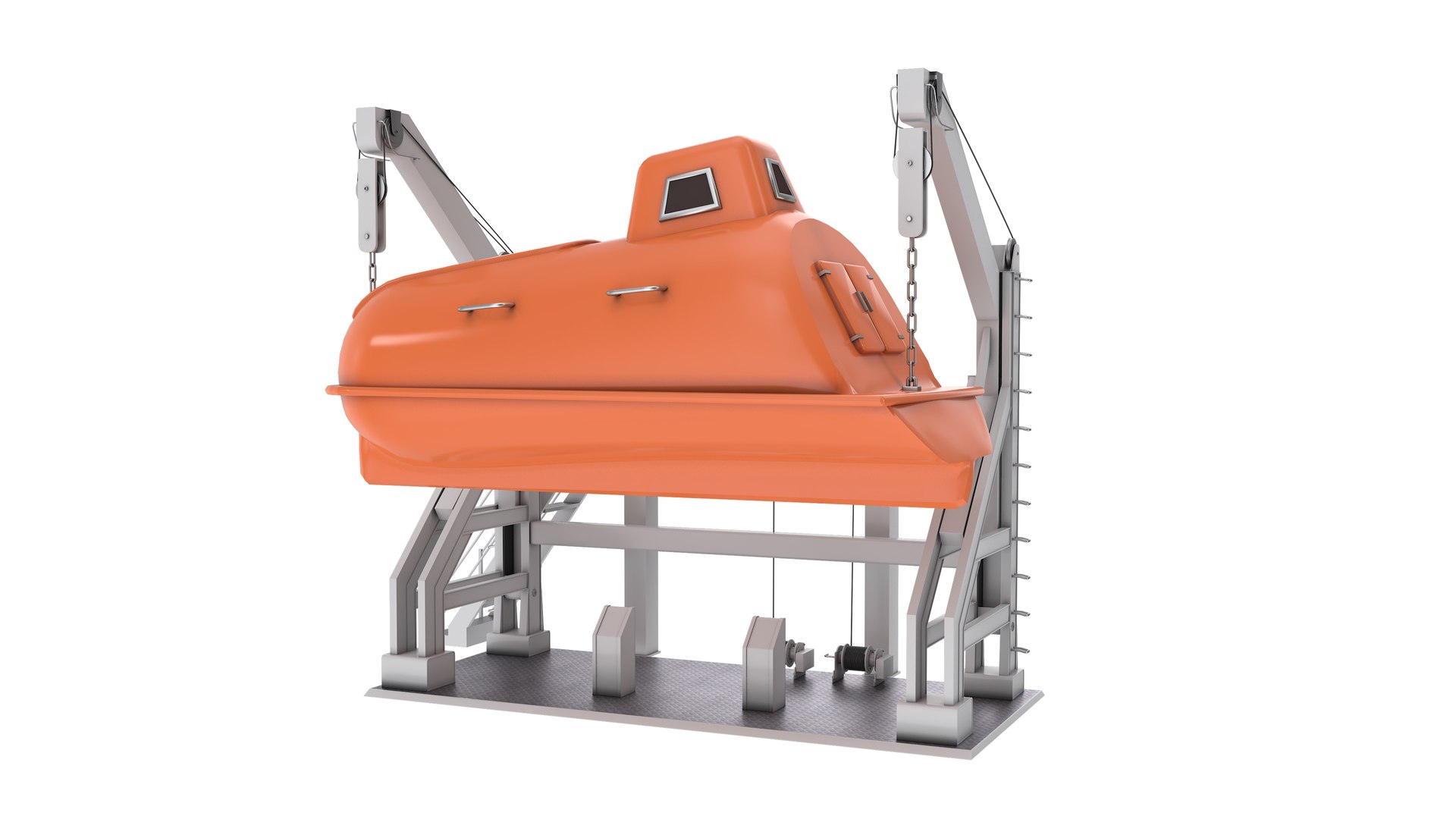 3D Red Lifeboat On Crane And Container Model - TurboSquid 2267029