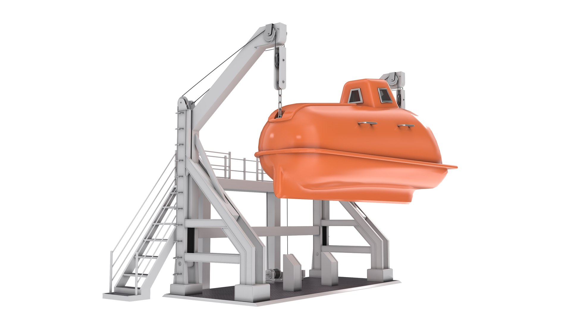 3D Red Lifeboat On Crane And Container Model - TurboSquid 2267029