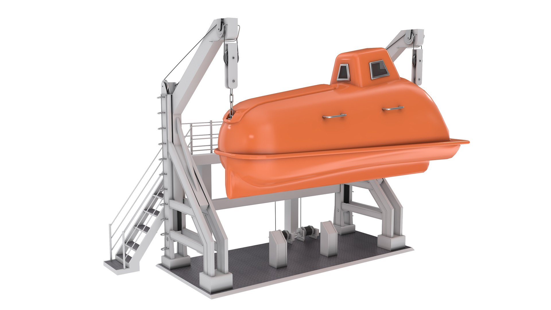 3D Red Lifeboat On Crane And Container Model - TurboSquid 2267029