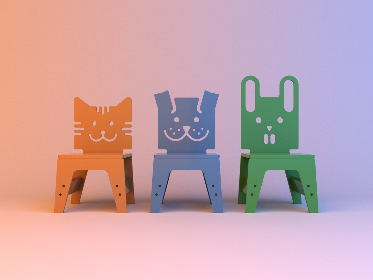 Animal kids wood chair 3D model - TurboSquid 1830033