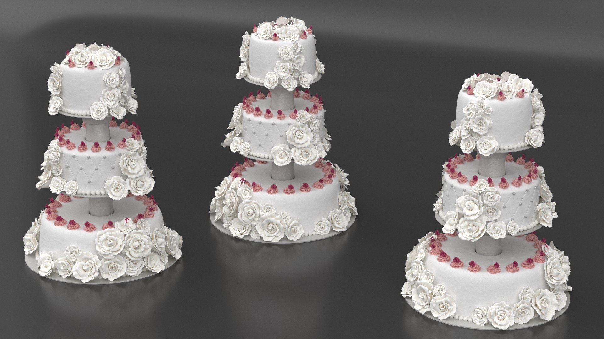 3D Three Tier Wedding Cake With Cream - TurboSquid 2303837
