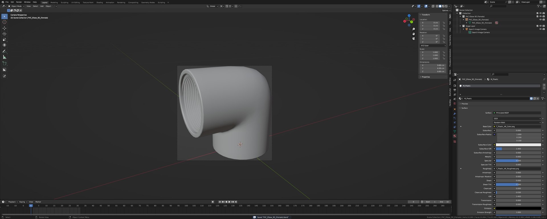 3D PVC Elbow 90 Female - TurboSquid 2093841