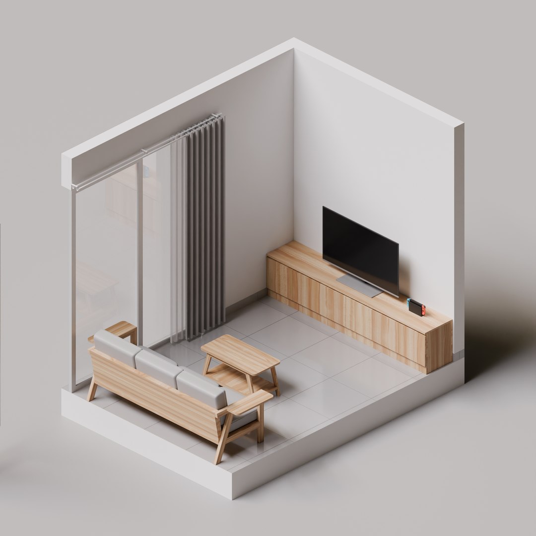 Isometric Living Room 3D Render Illustration Model - TurboSquid 2220393