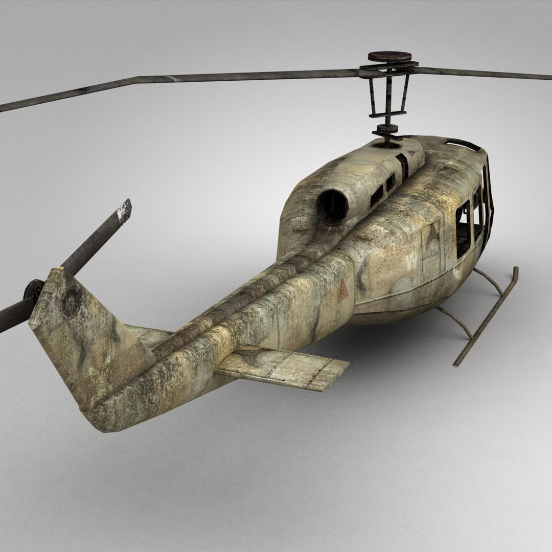 3d Model Rusty Helicopter Bell Uh-1