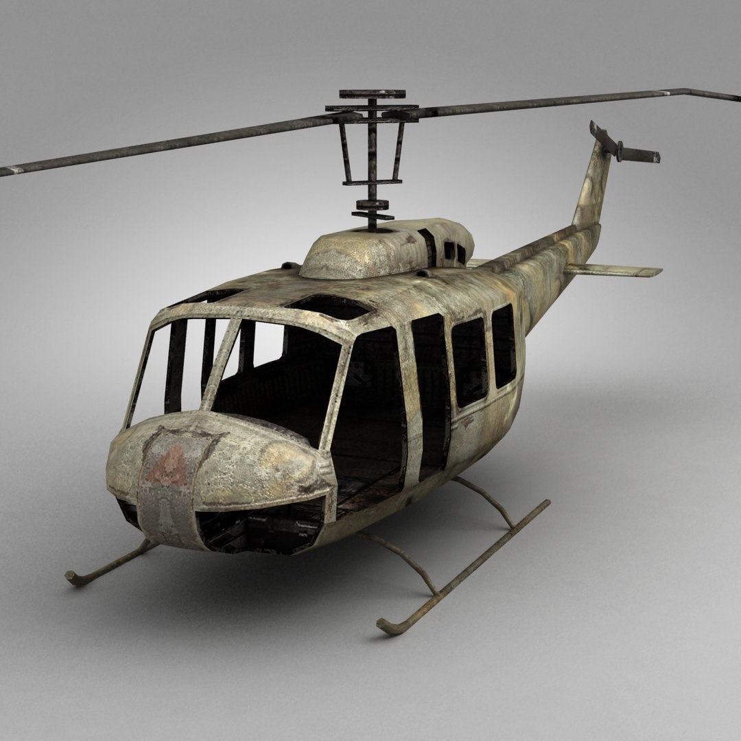 3d Model Rusty Helicopter Bell Uh-1
