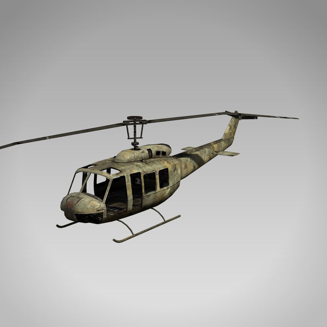 3d Model Rusty Helicopter Bell Uh-1