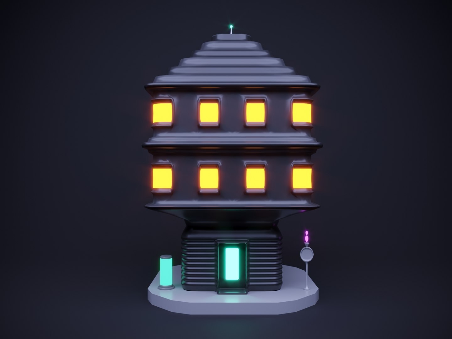 3D Cute Cartoon Sci-fi Futuristic Privat House Low Poly Variation 3 ...