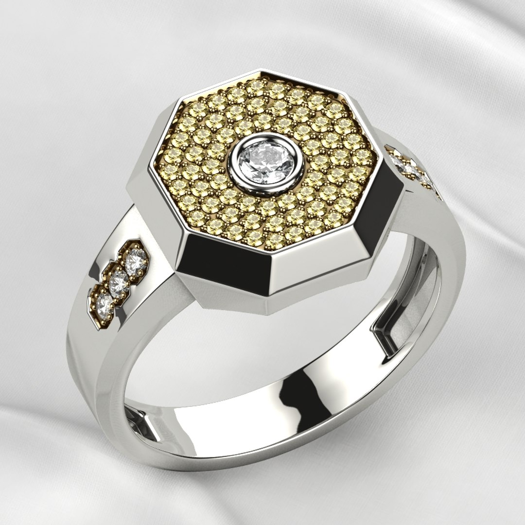 3D Pave Setting Mens Signet Gold Ring - TurboSquid 1812919