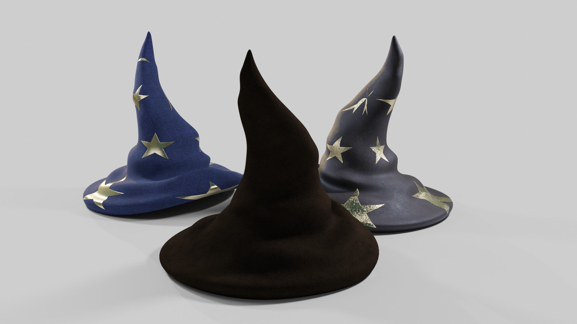 3D Model 3 Wizards And Witch Hats With Different Pbr Textures ...