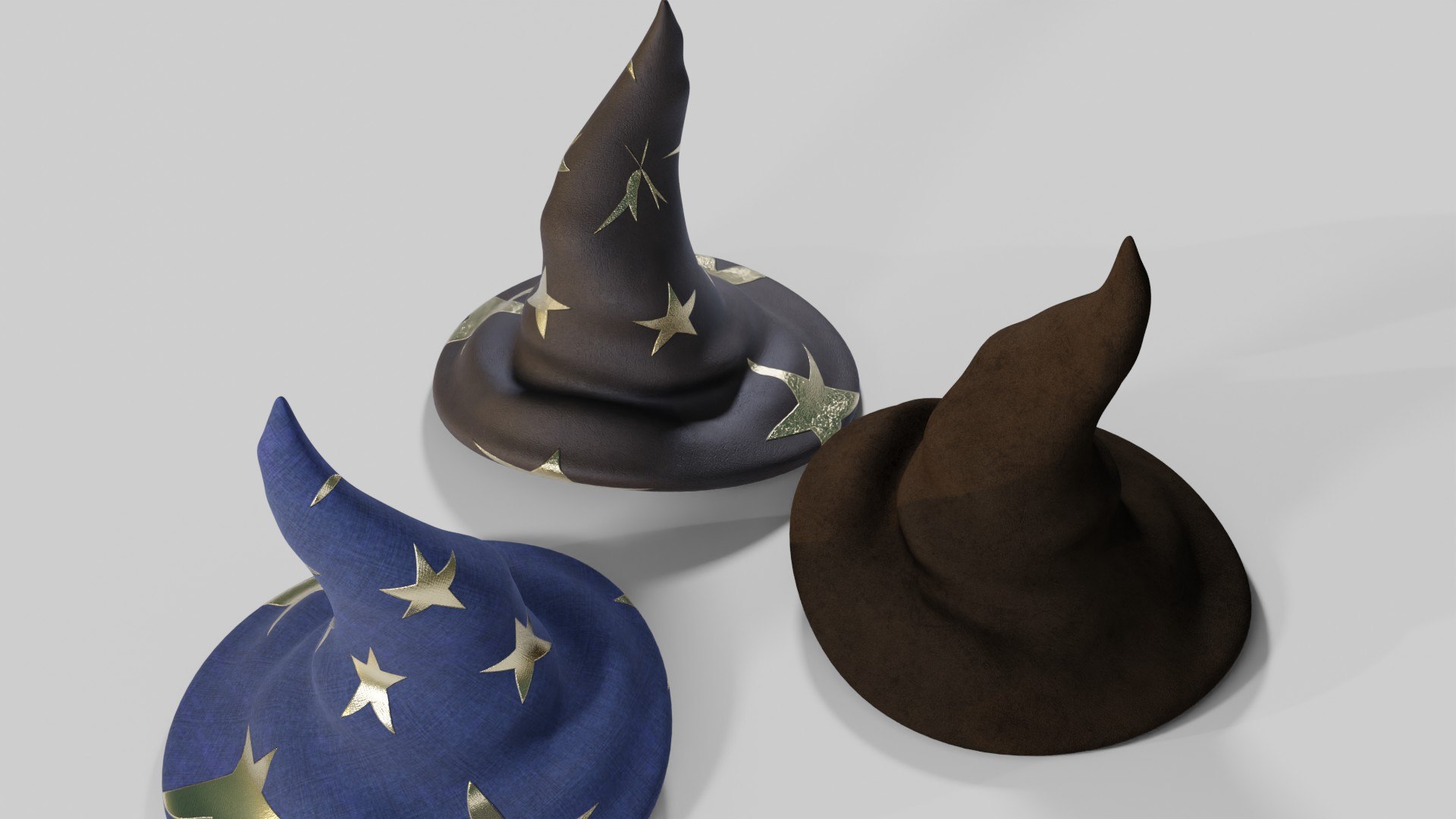 3D Model 3 Wizards And Witch Hats With Different Pbr Textures ...