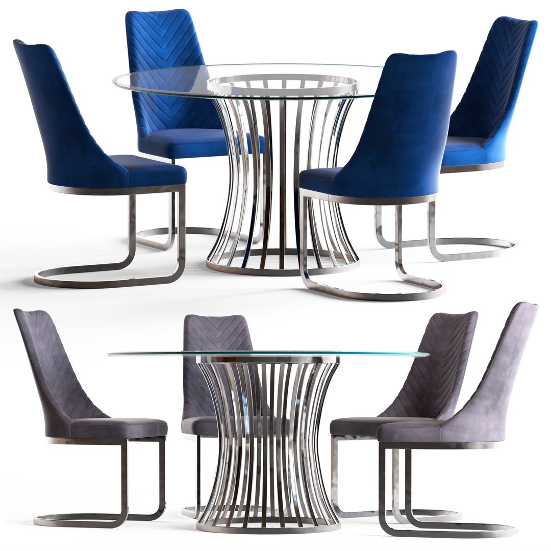 Diamond Sofa Vogue Dinning Chair and Capri Round Table 3D - TurboSquid ...