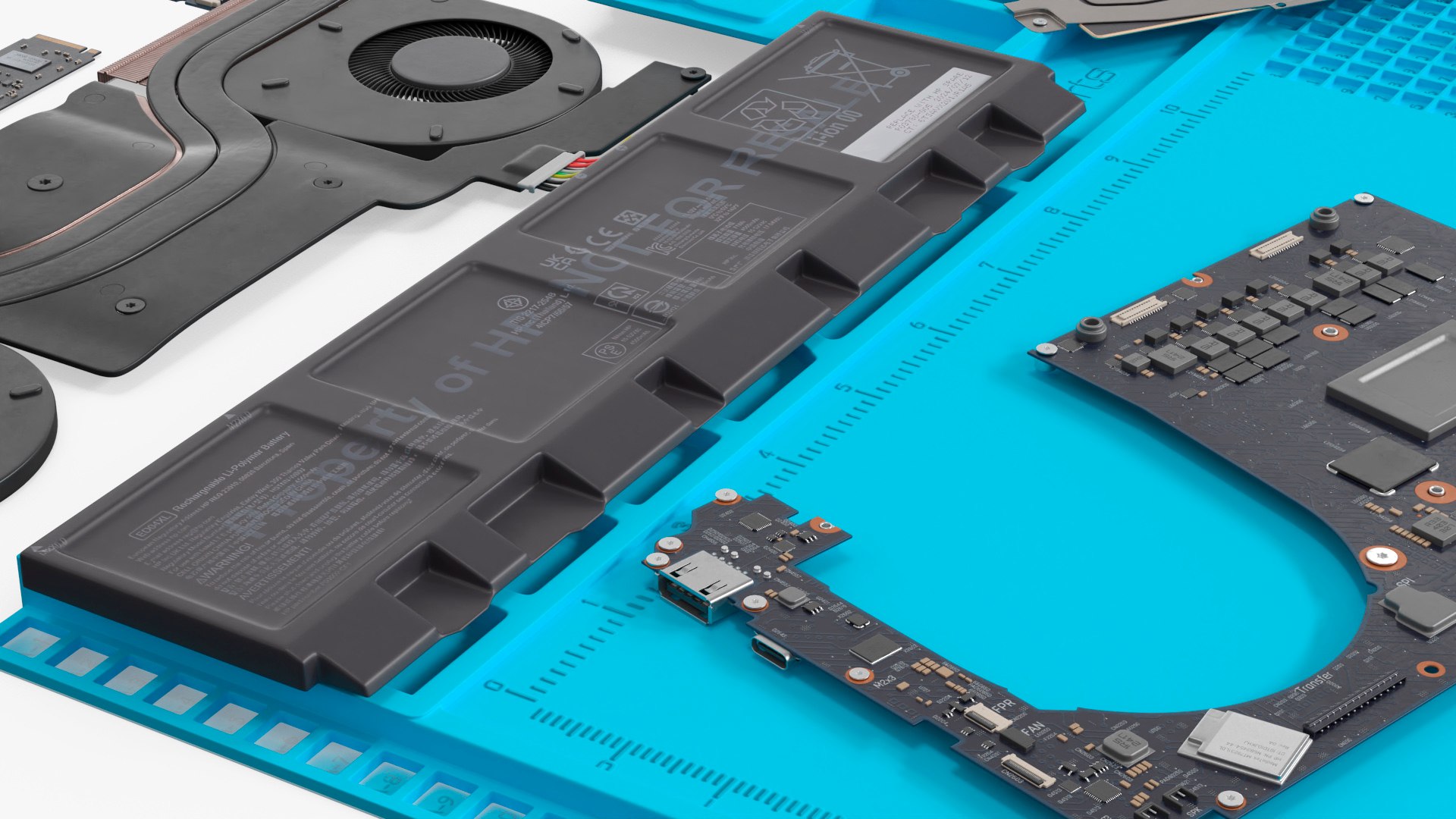 3D Disassembled Laptop Internal Parts On Silicone Repair Mat Model ...