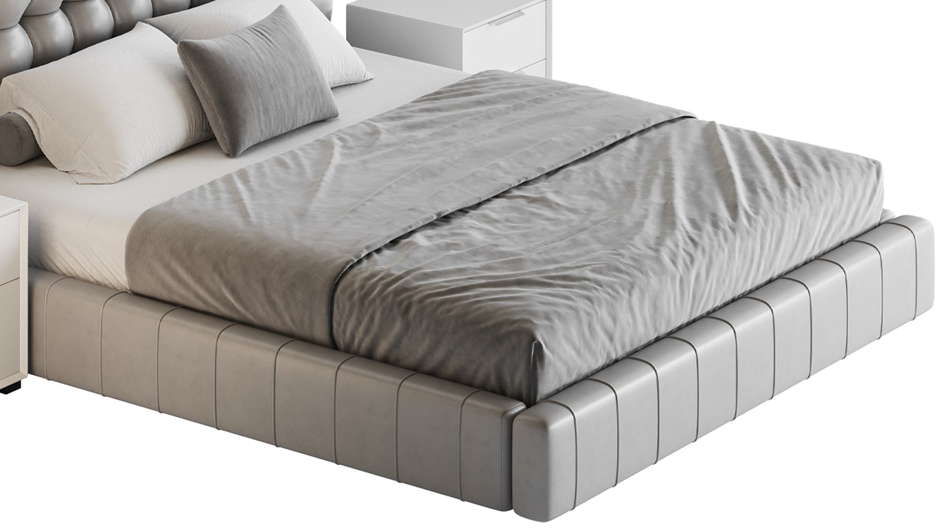 3D White Upholstered Panel Bed - TurboSquid 2235049