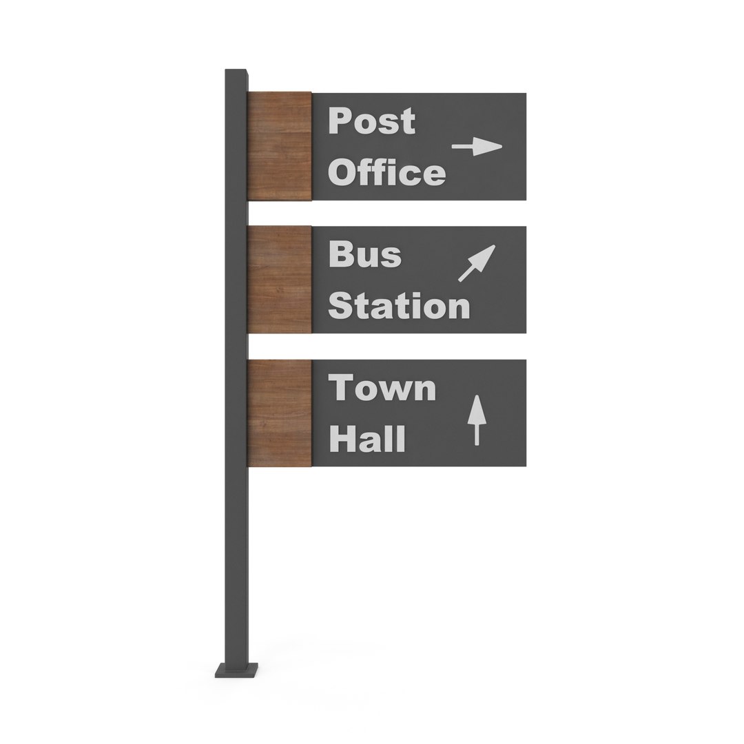 3D Wooden Base Metal Sign Mounted On The Ground - TurboSquid 2308936
