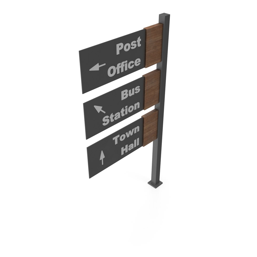 3D Wooden Base Metal Sign Mounted On The Ground - TurboSquid 2308936