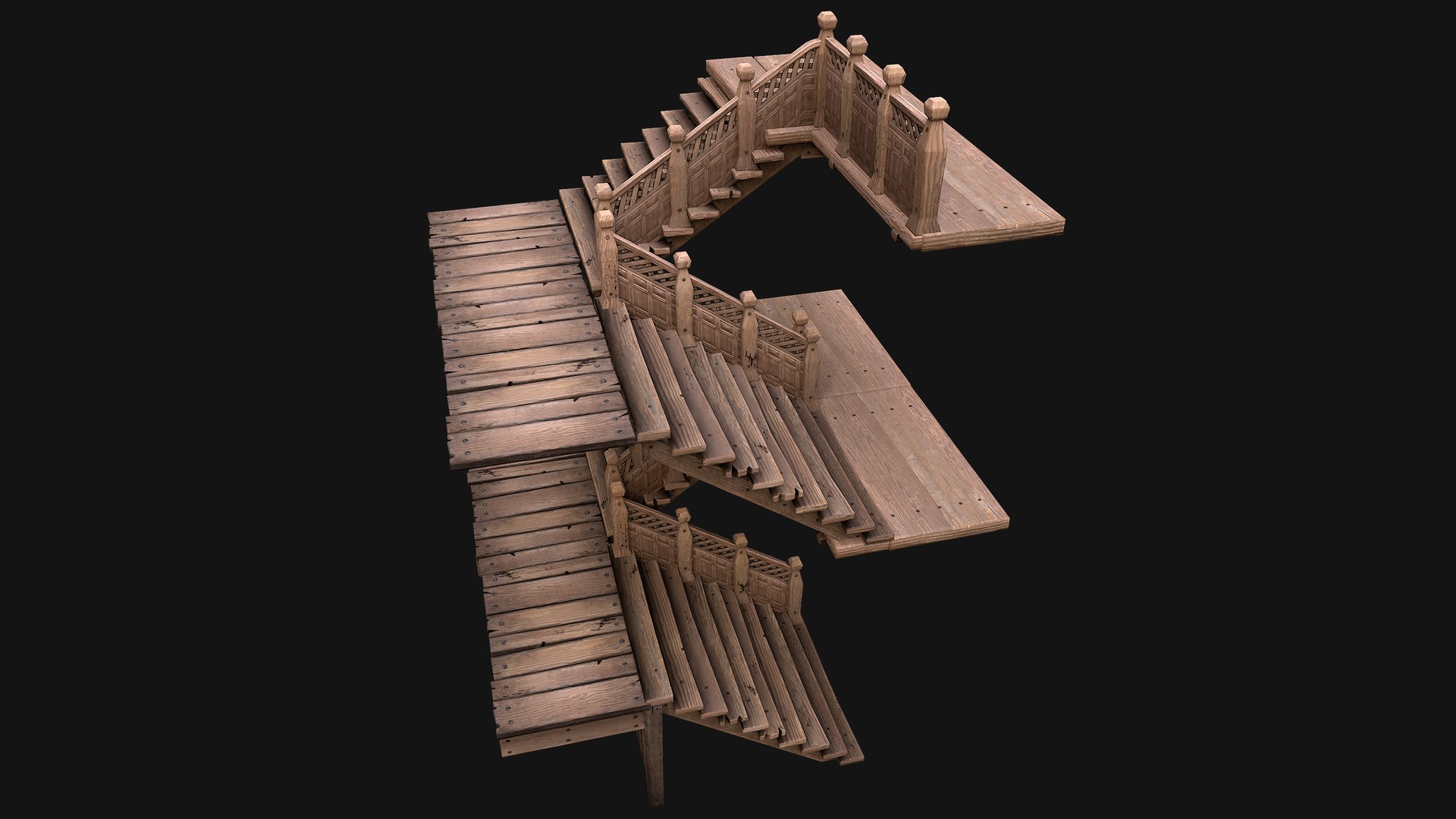 3D Staircase Flights Of Stairs Medieval Pack - TurboSquid 2134301