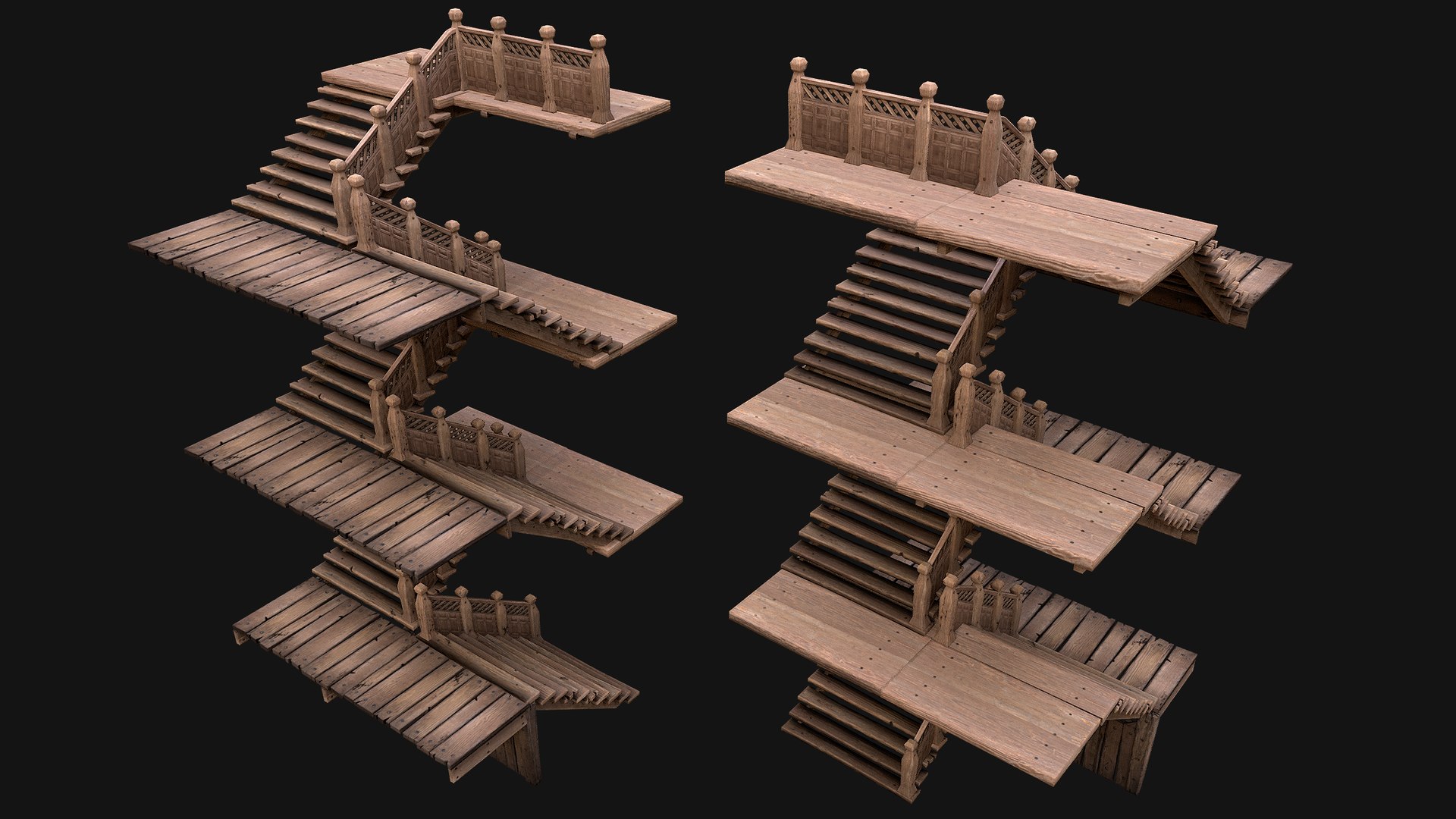 3D Staircase Flights Of Stairs Medieval Pack - TurboSquid 2134301