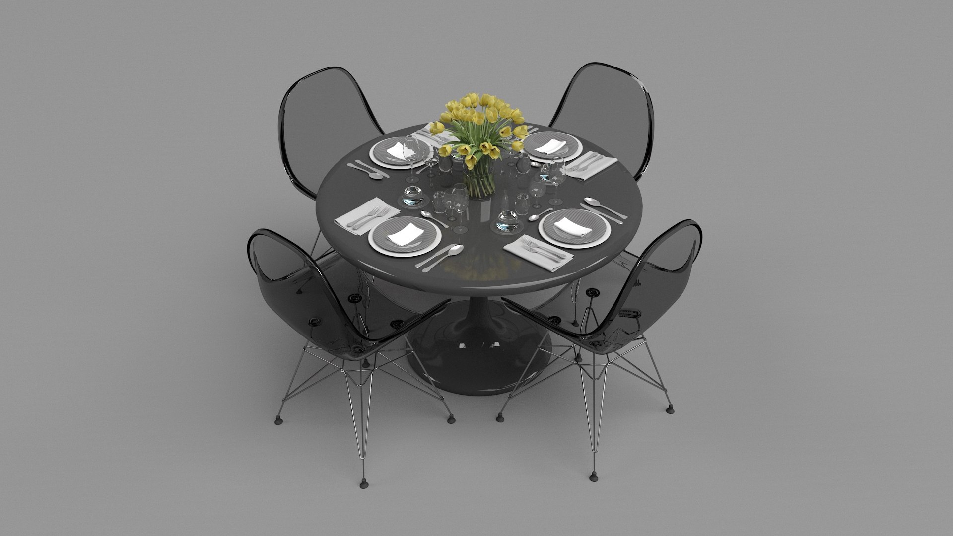 3D Modern Black Dining Set With Transparent Chairs - TurboSquid 2320012