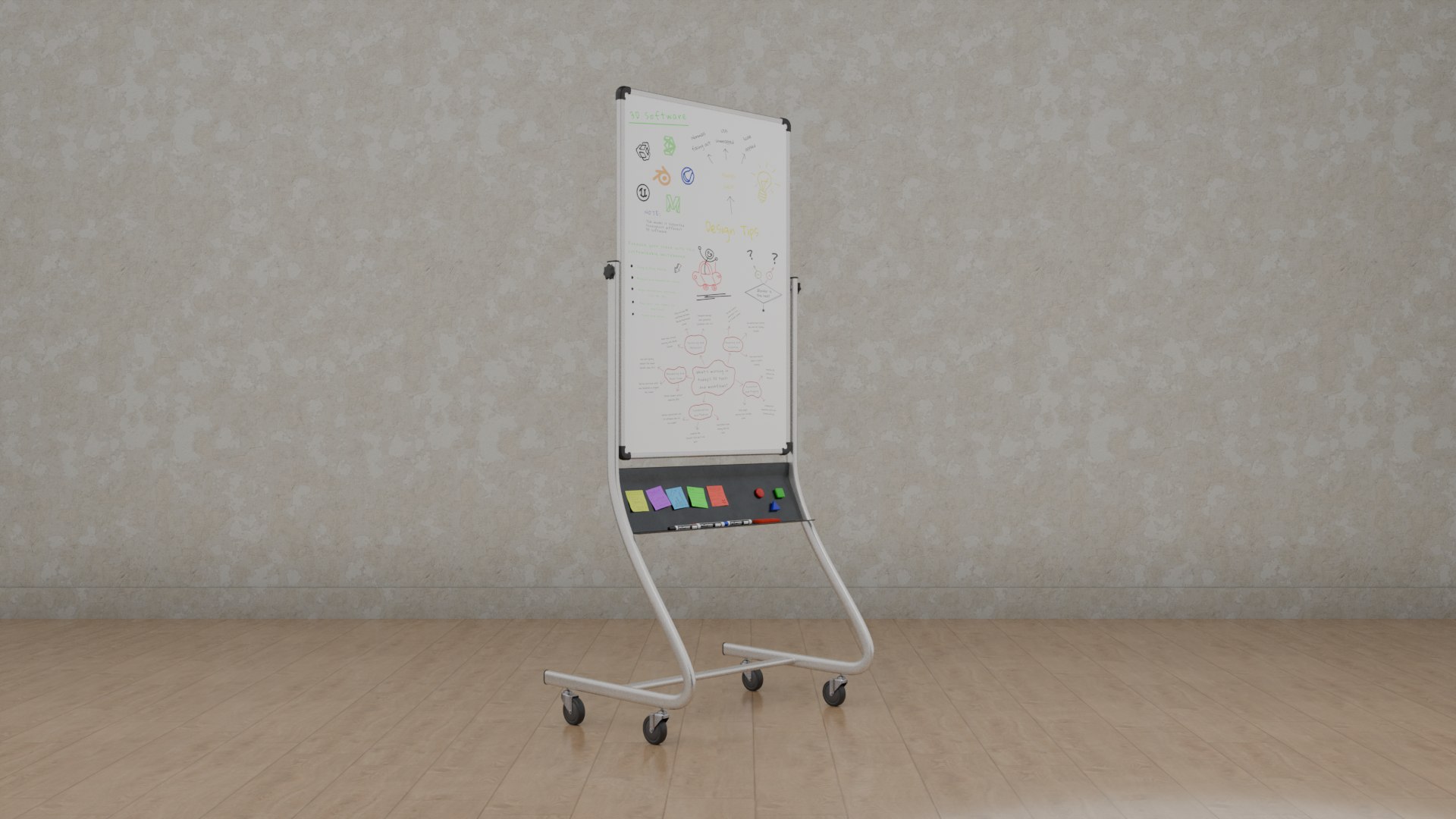 Customizable Double-Sided Metal Whiteboard Tall Writing Board 3D Model ...