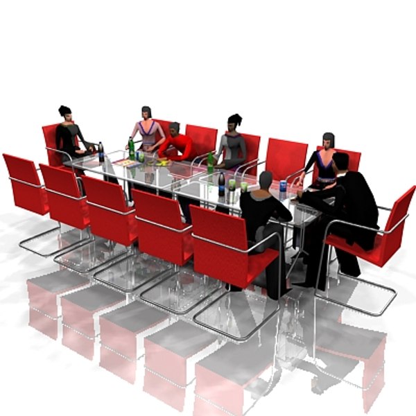 3d conference table seated people