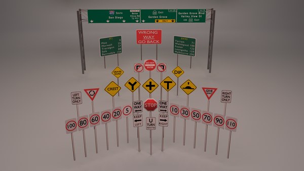 36 traffic signs road 3d model