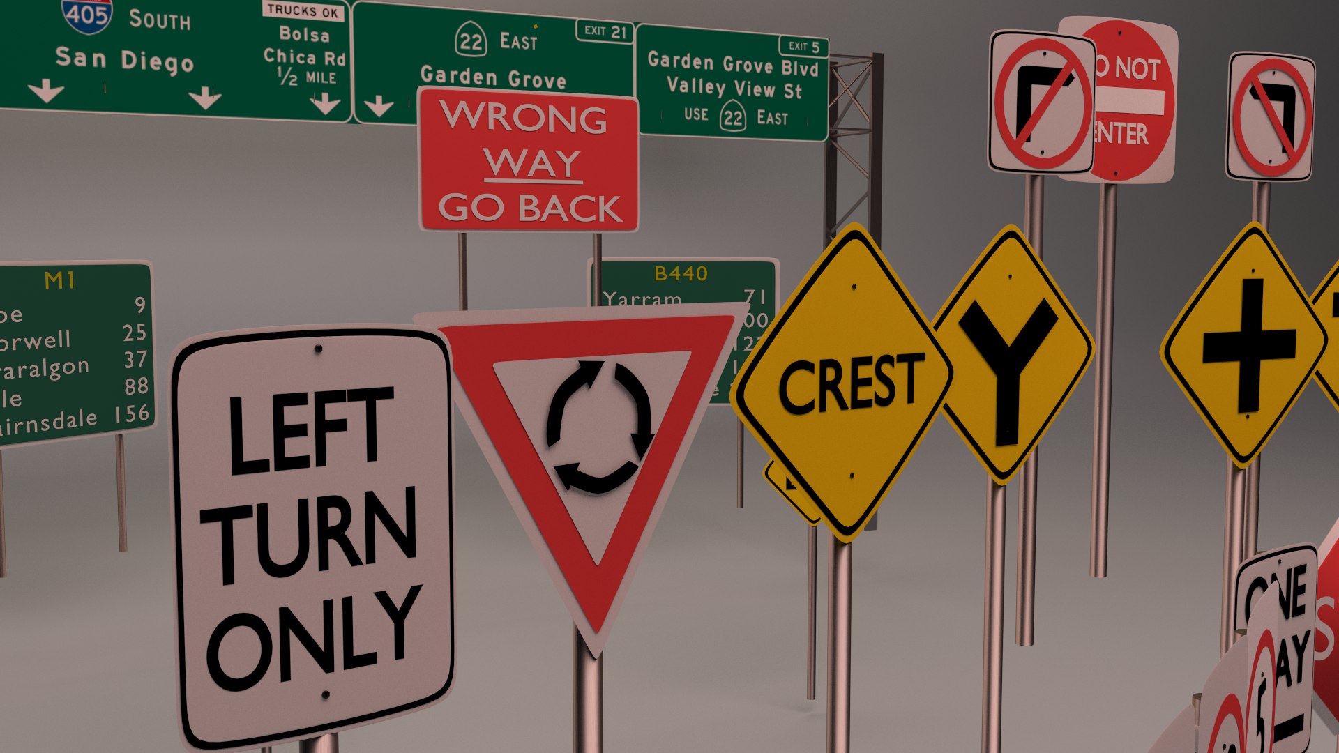 36 Traffic Signs Road 3d Model