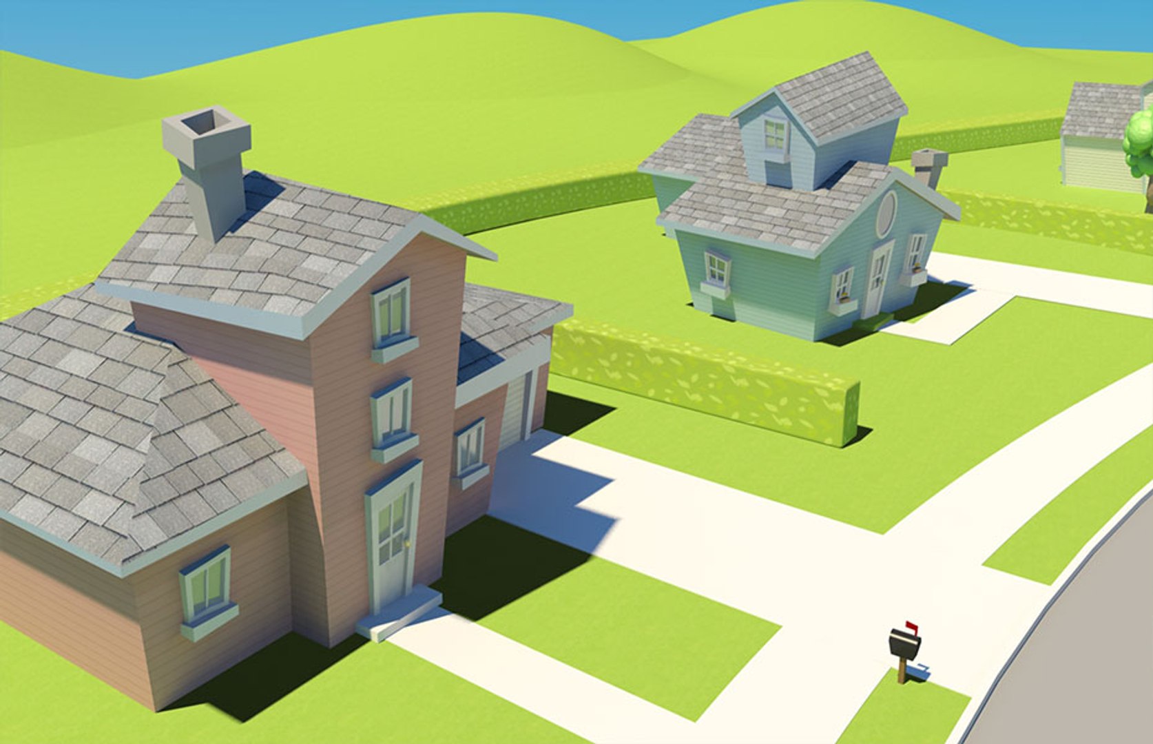 3d Cartoon Neighborhood Houses Model