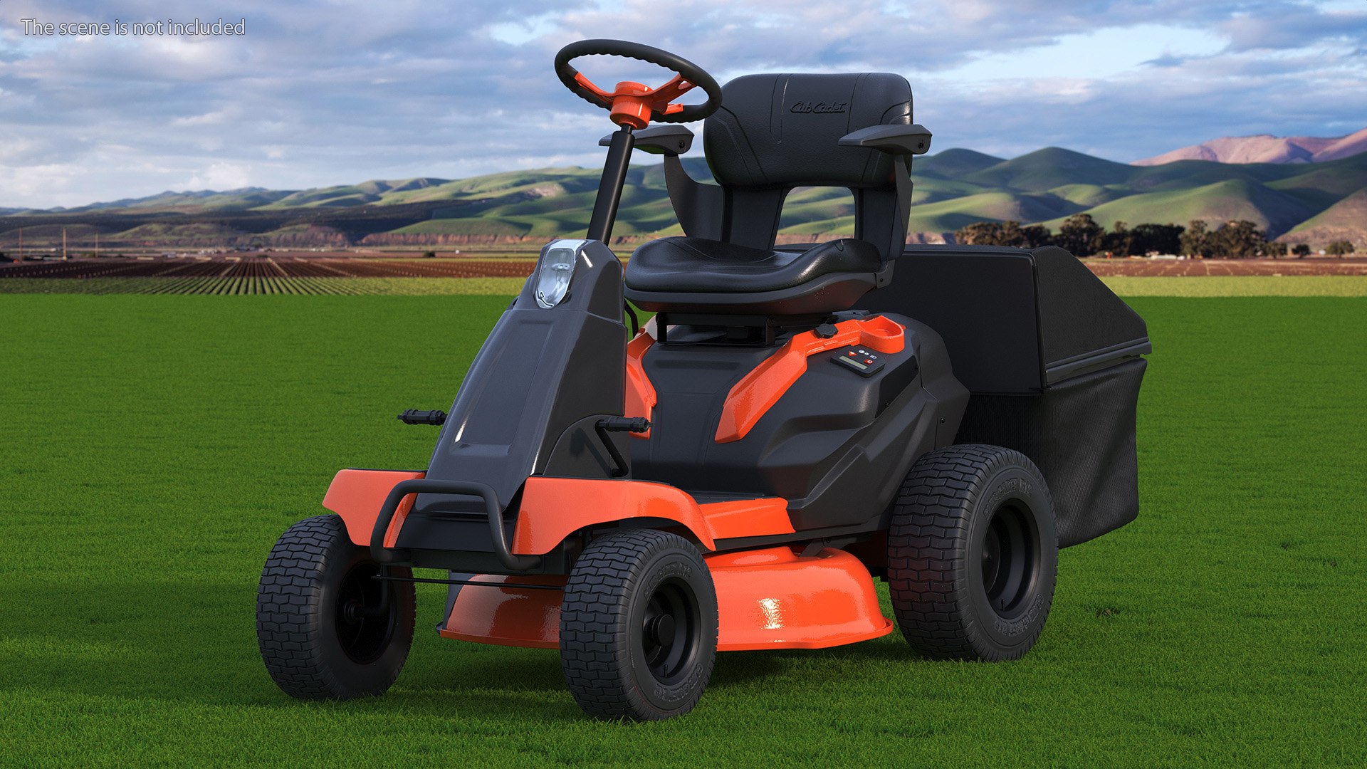 3D Electric Rider Lawn-Mower Orange With Grass Collection Bag Model ...