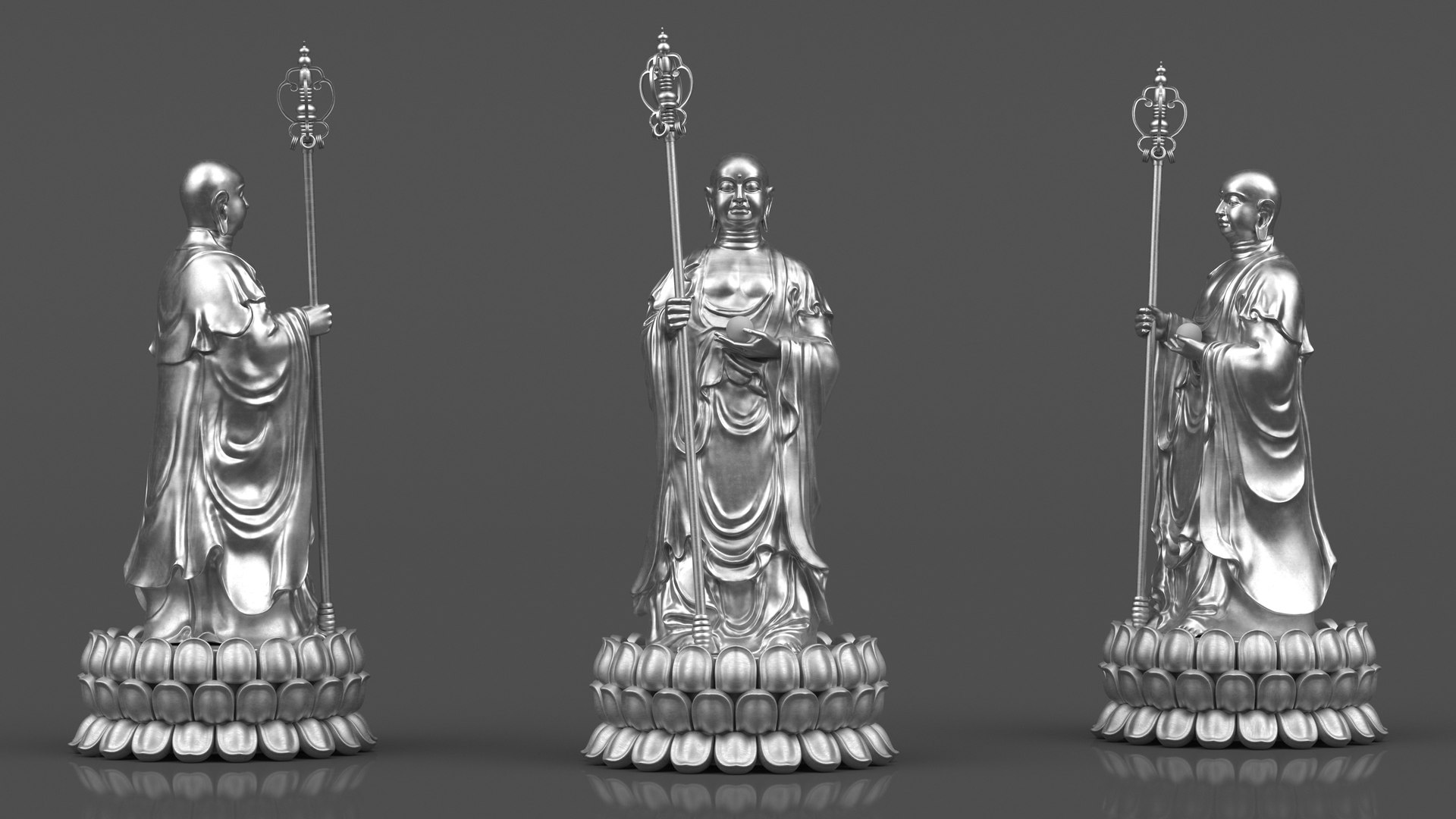 Silver Dizang Buddha Sculpture 3D Model - TurboSquid 2146033