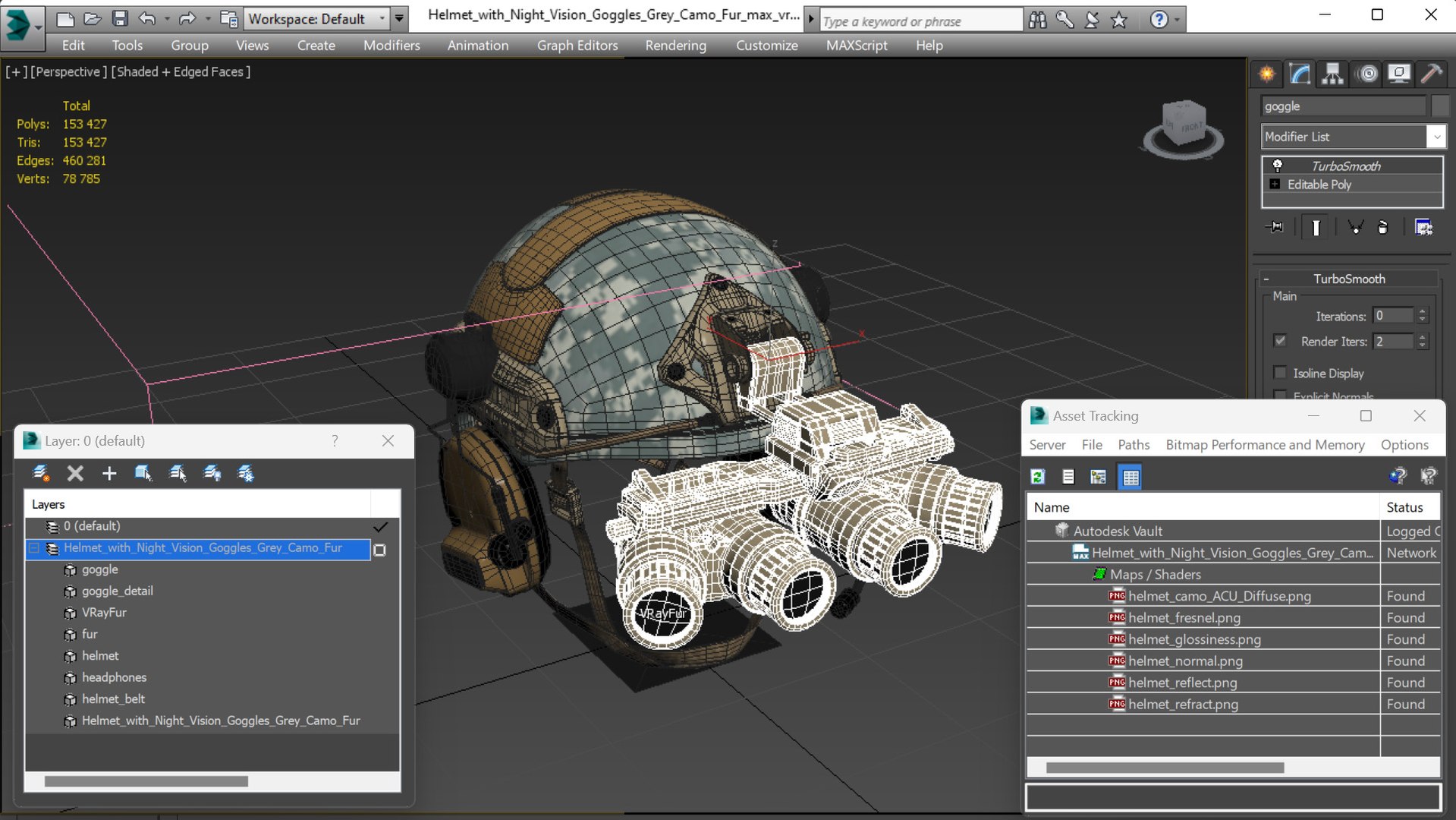 Helmet With Night Vision Goggles Grey Camo Fur 3D Model - TurboSquid ...