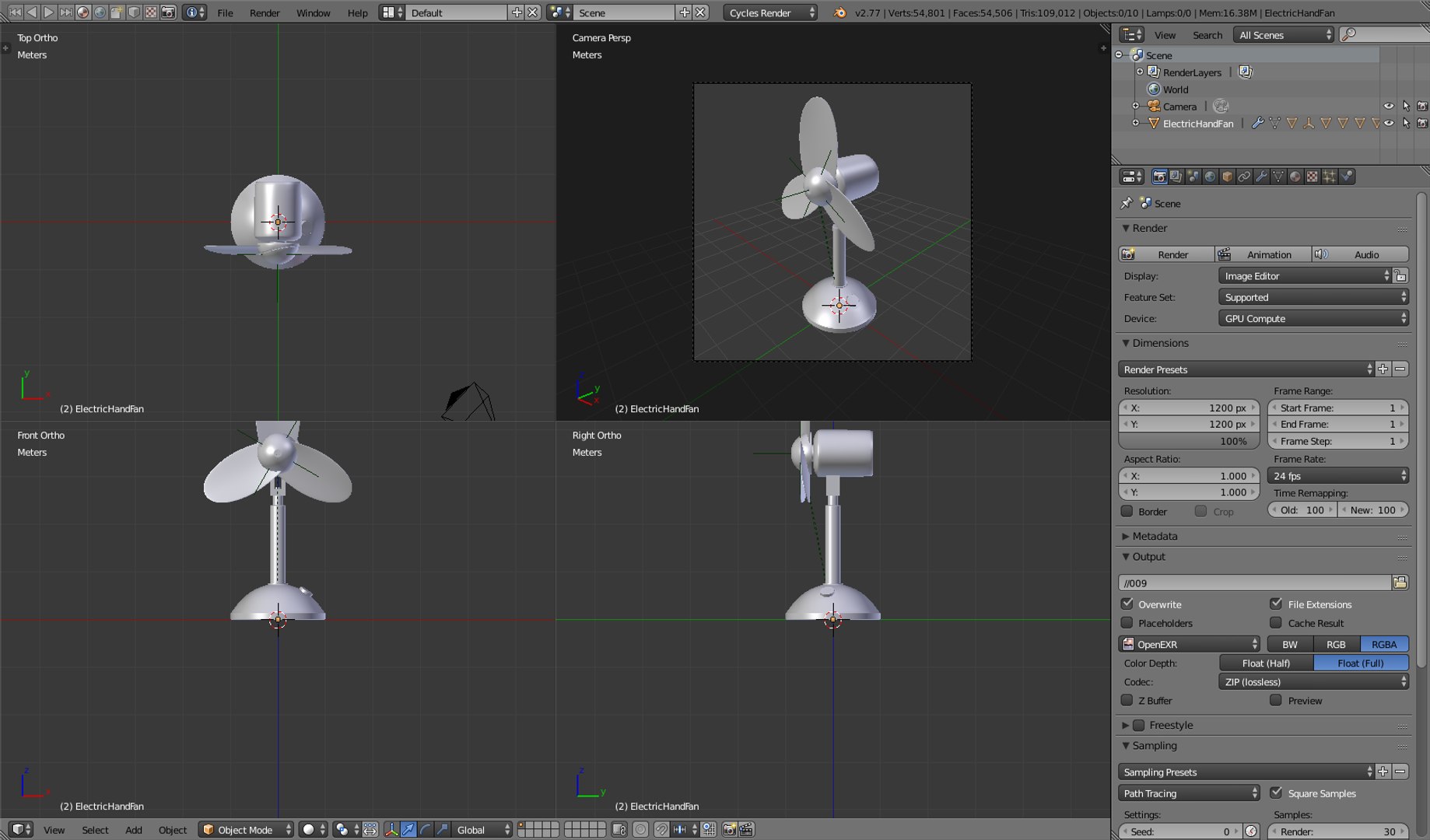 3d model of electric hand fan