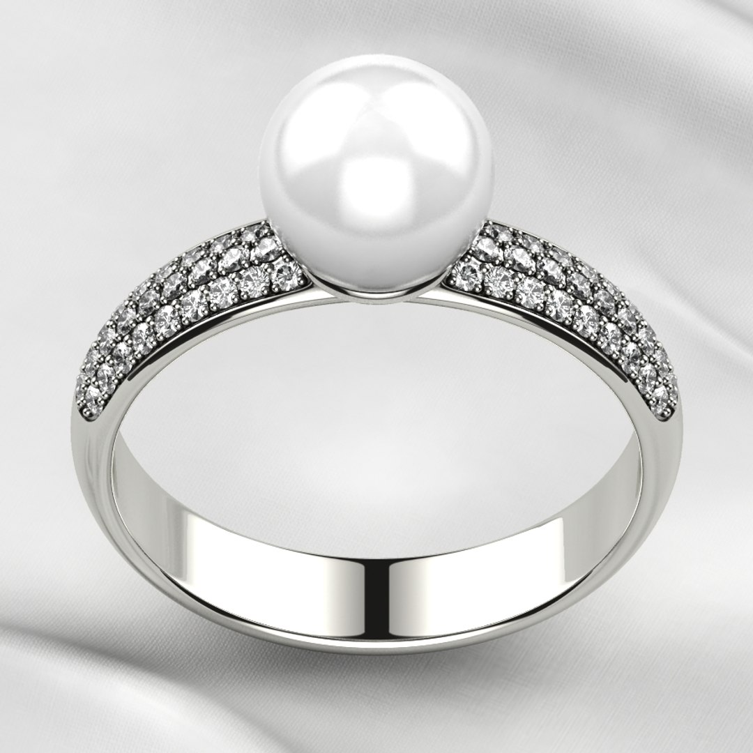 3D 8mm Pearl Fashion Gold Ring Model - TurboSquid 1886940